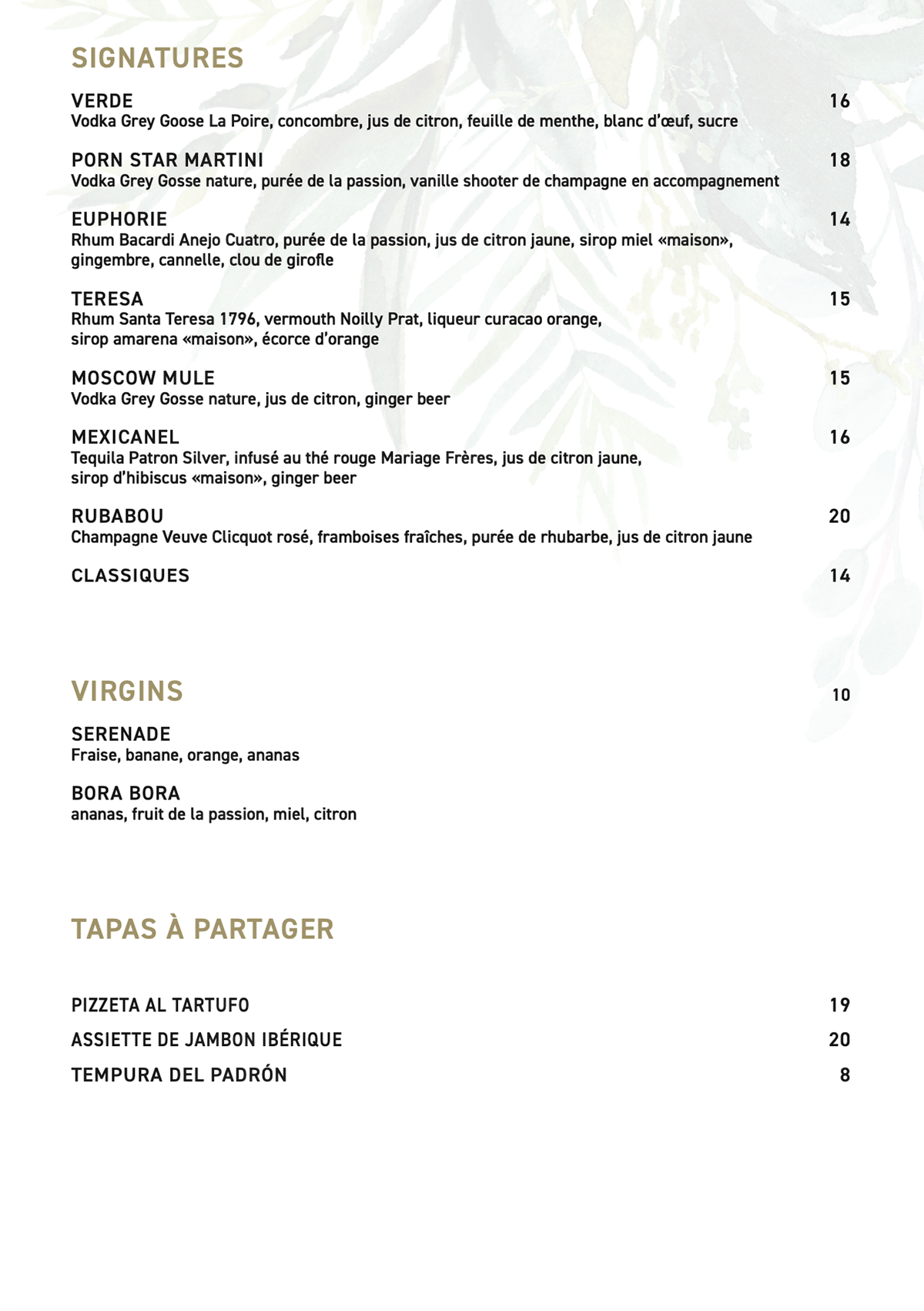 Carte & Menus Restaurant VERDE Paris - Champs Elysées