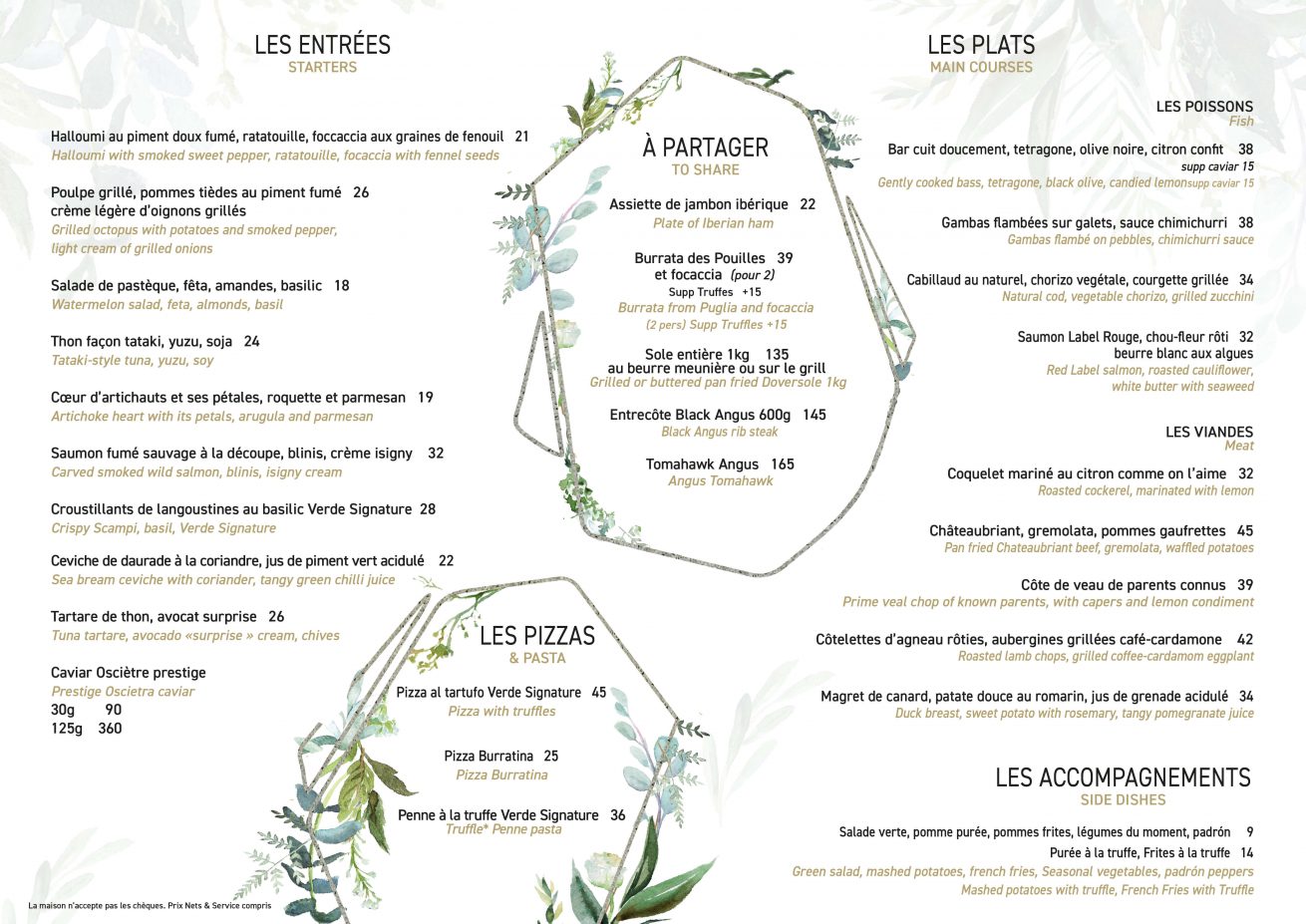 Carte & Menus Restaurant VERDE Paris - Champs Elysées