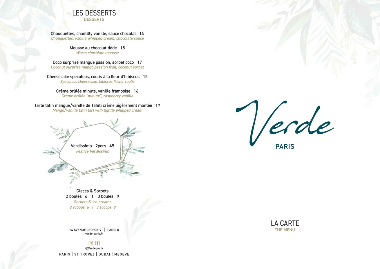 Carte & Menus Restaurant VERDE Paris - Champs Elysées