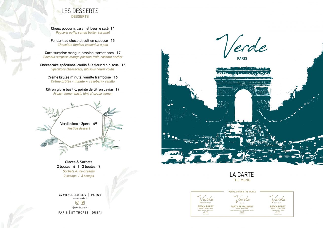 Carte & Menus Restaurant VERDE Paris - Champs Elysées